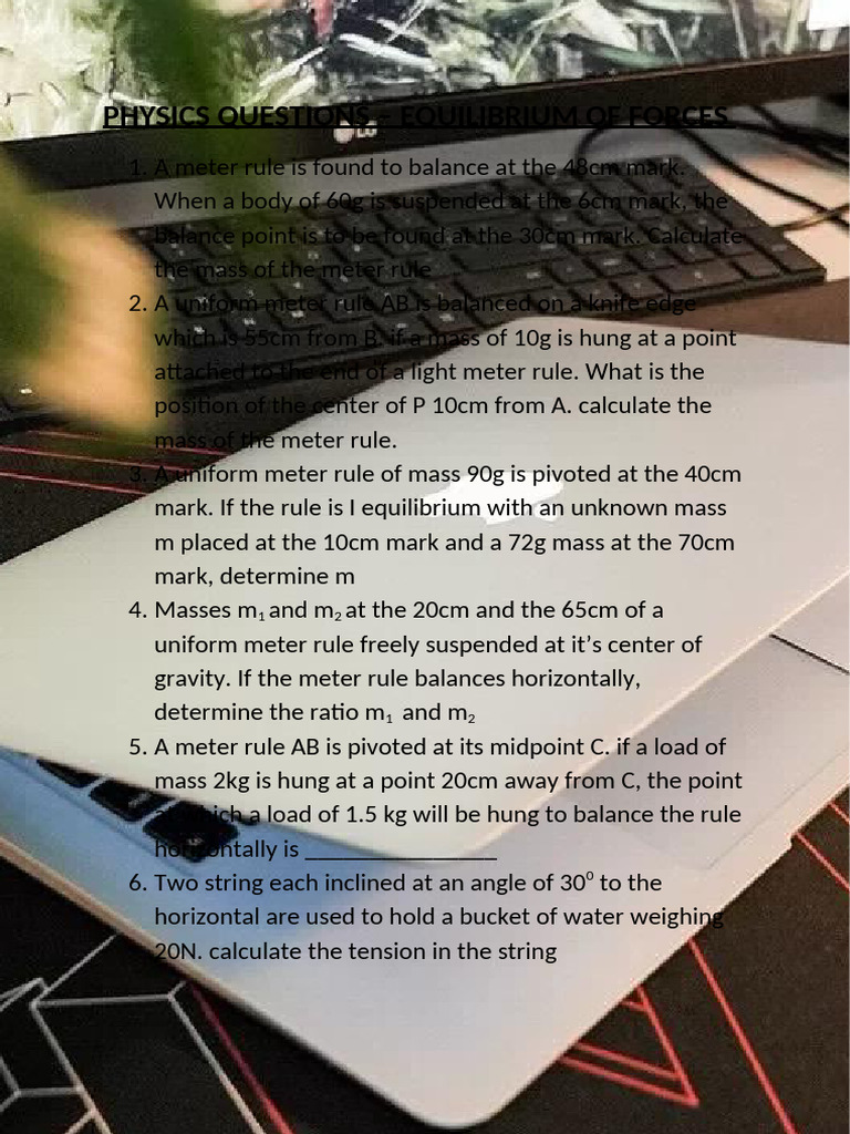 Physics Questions - Equilibrium of Forces | PDF