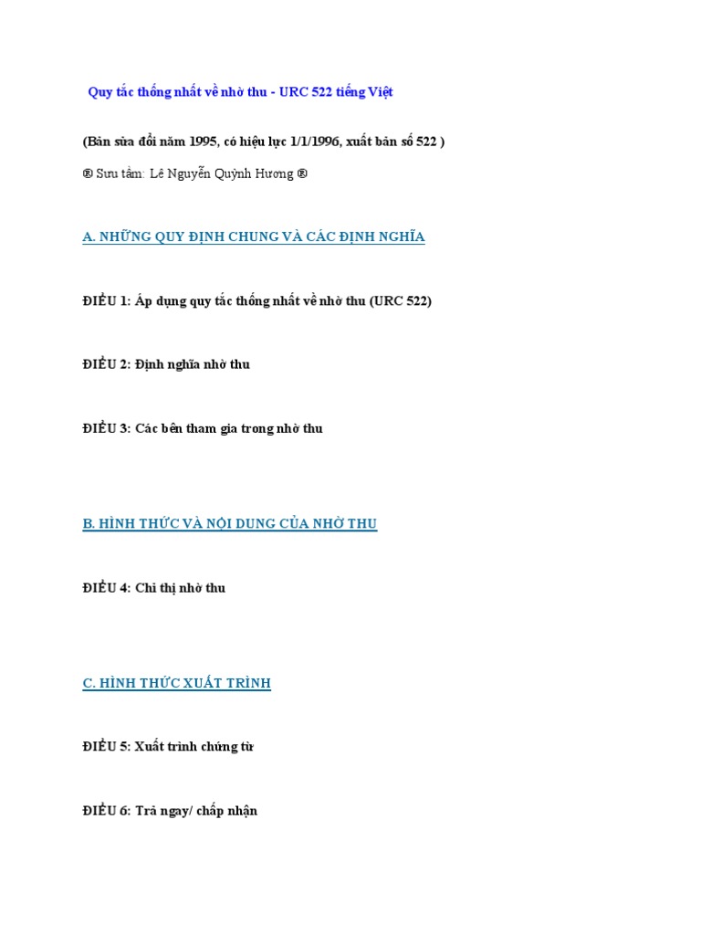 Quy tắc thống nhất về nhờ thu URC 522 | PDF