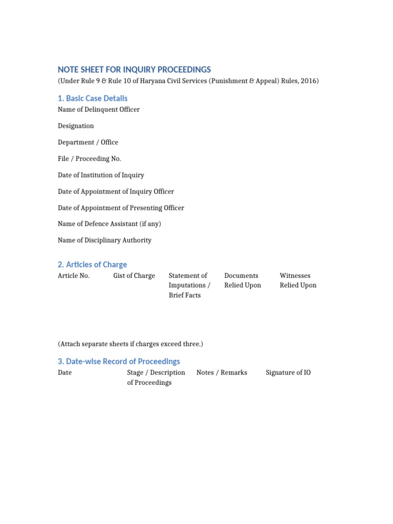 Inquiry Note Sheet Haryana | PDF