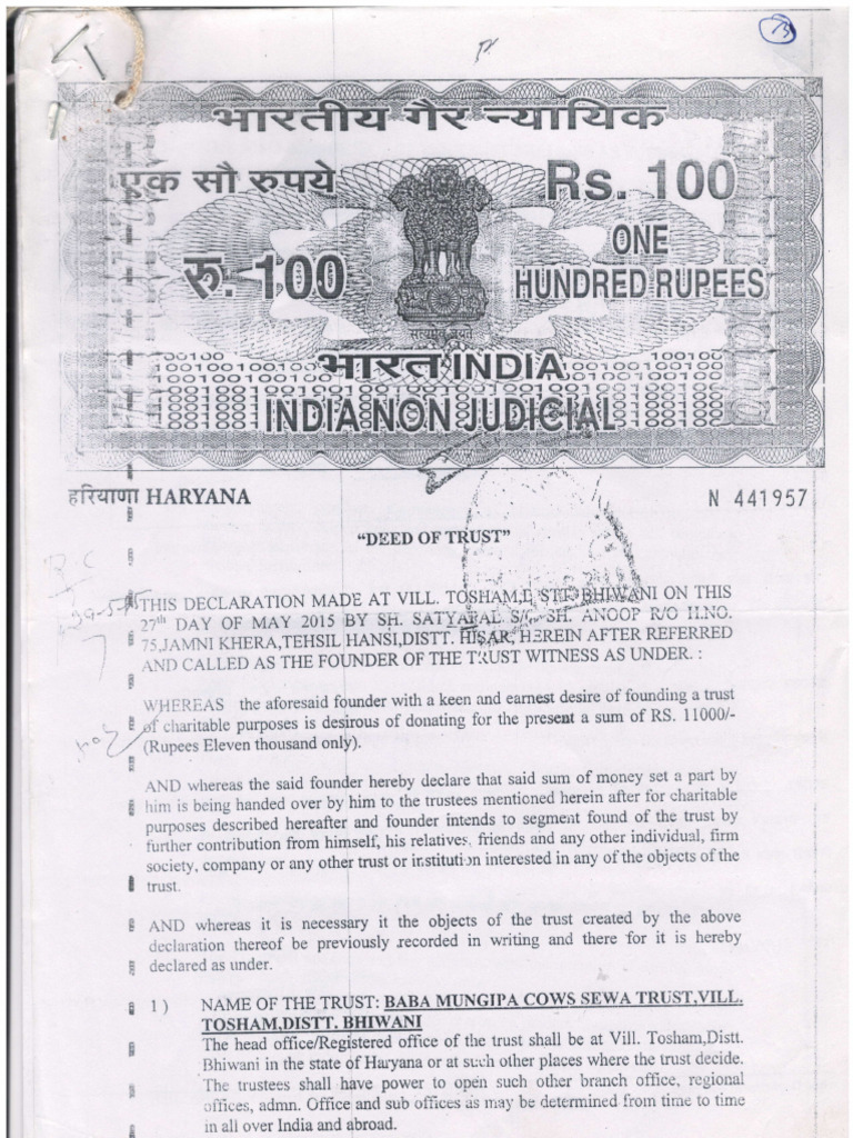 Declaration of Baba Mungipa Trust | PDF