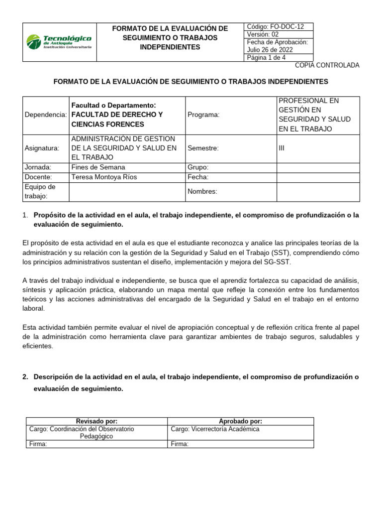 FO-DOC-20 Sem 1 - Mapa Mental Sobre Las Teorías Administrativas ...