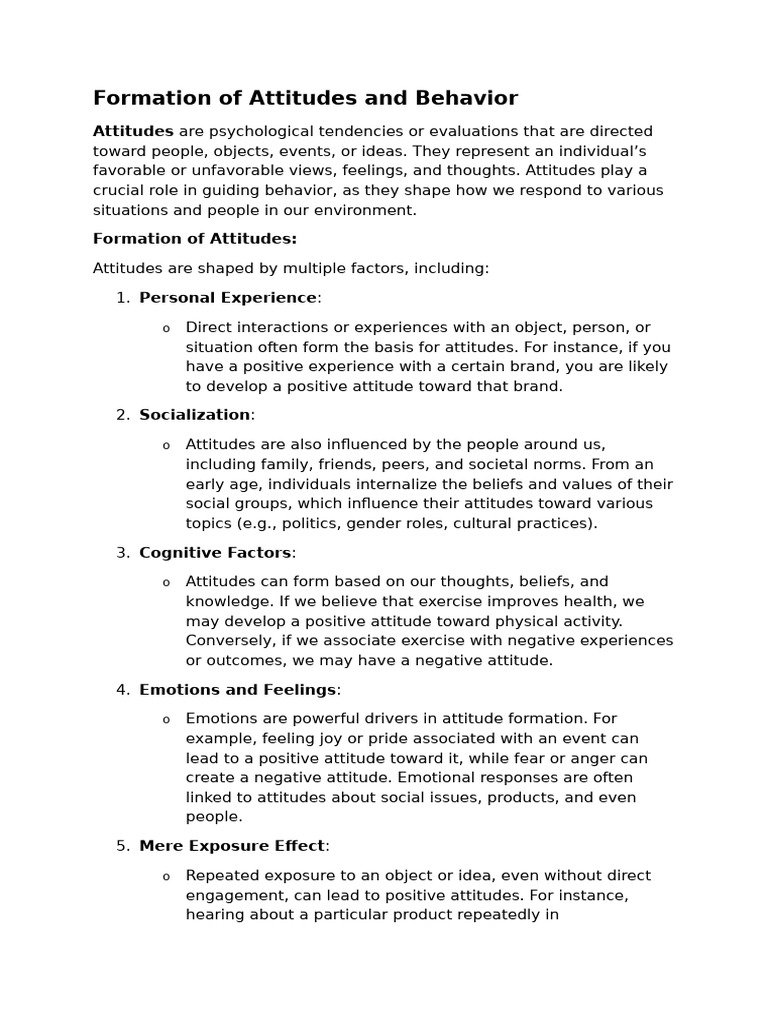 Formation of Attitudes and Behavior Final | PDF | Attitude (Psychology ...