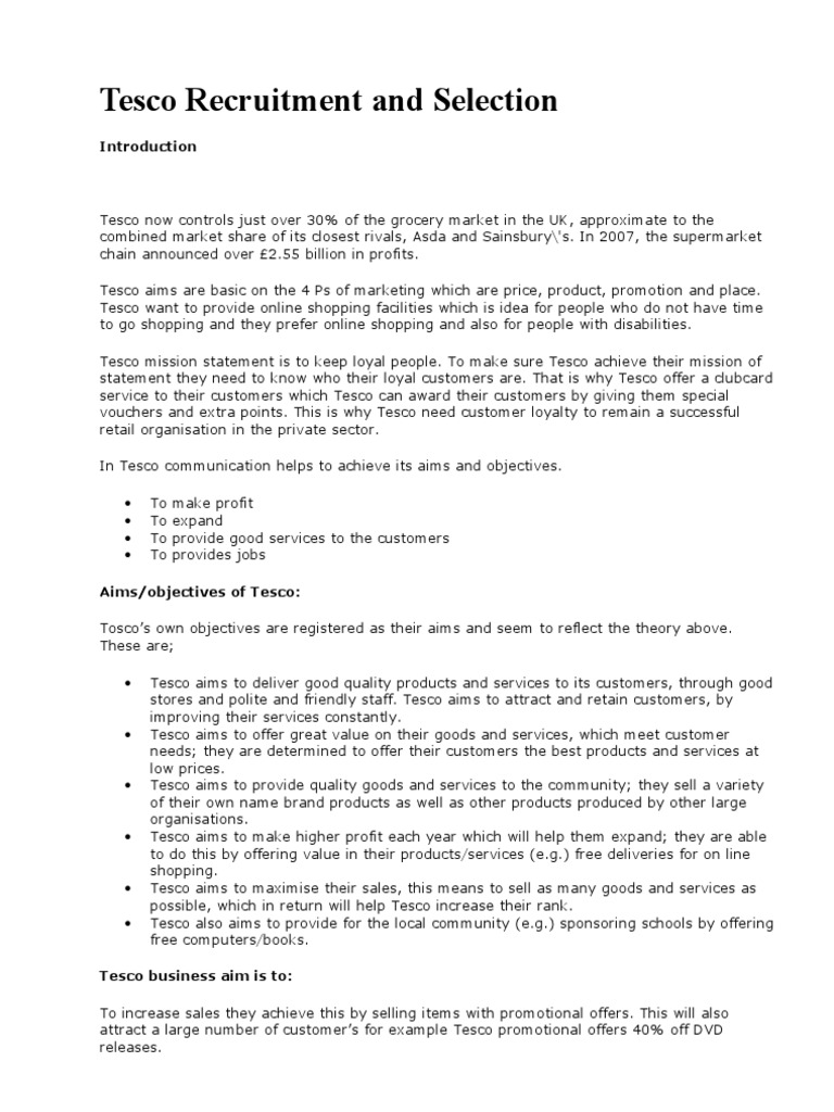 Tesco Recruitment and Selection | PDF | Recruitment | Employment