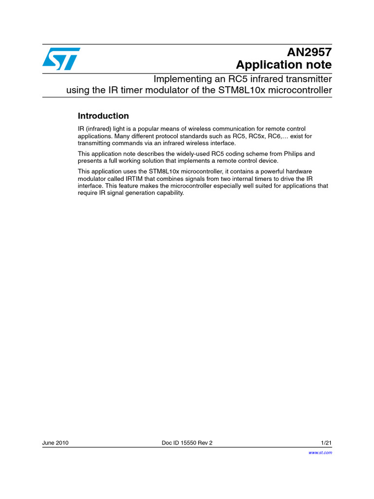 An2957 Implementing an Rc5 Infrared Transmitter Using the Ir Timer ...