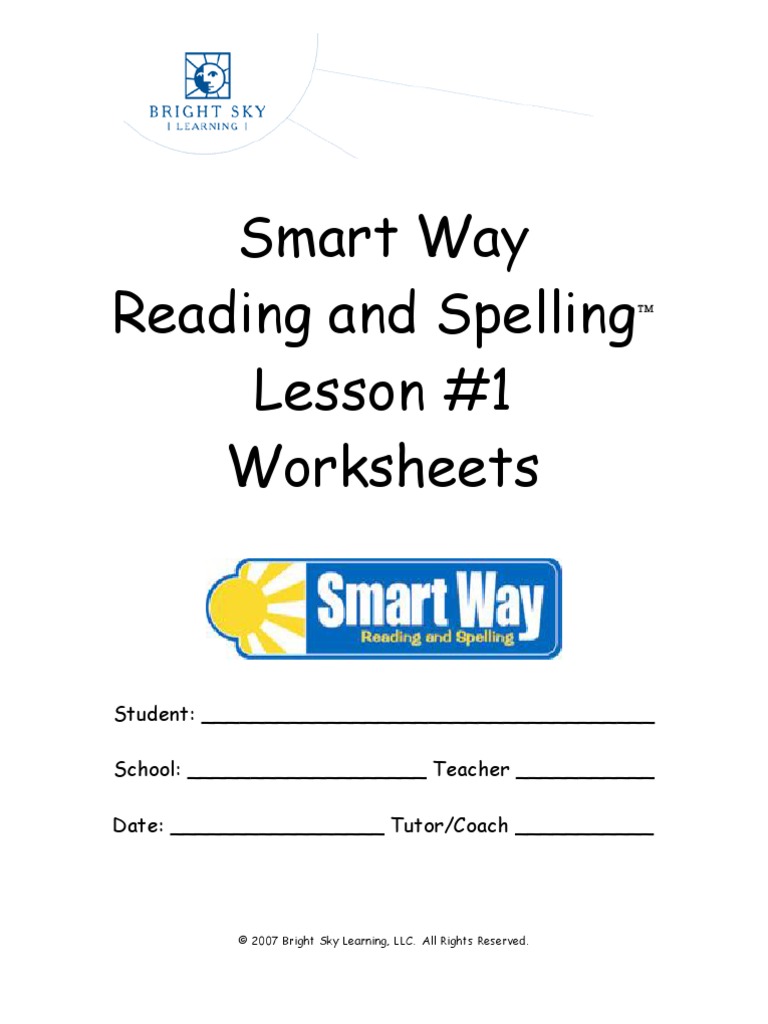 Smart Way Reading and Spelling Lesson #1 Worksheets | PDF | Text | Notation