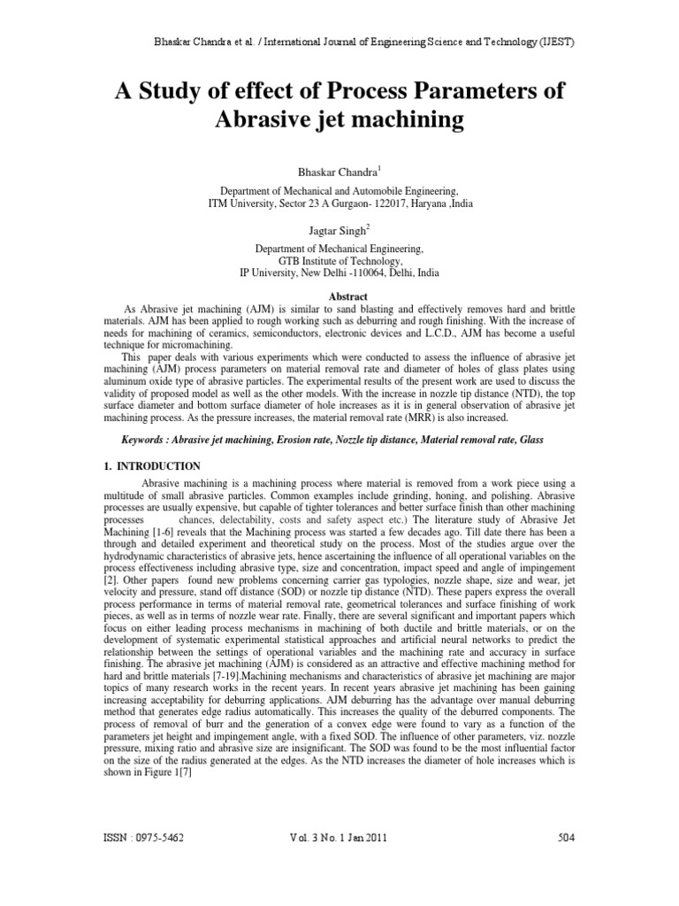 AJM Process Parameters | PDF | Machining | Jet Engine