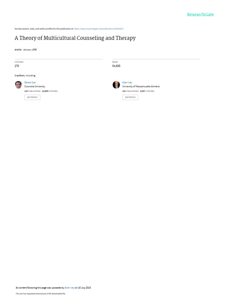 Multicultural Counseling Theory Explained | PDF
