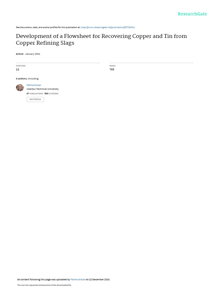 Development of A Flowsheet For Recovering Copper A | PDF | Copper | Metals