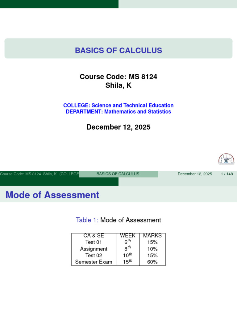 Basics of Calculus Course Overview | PDF | Function (Mathematics ...
