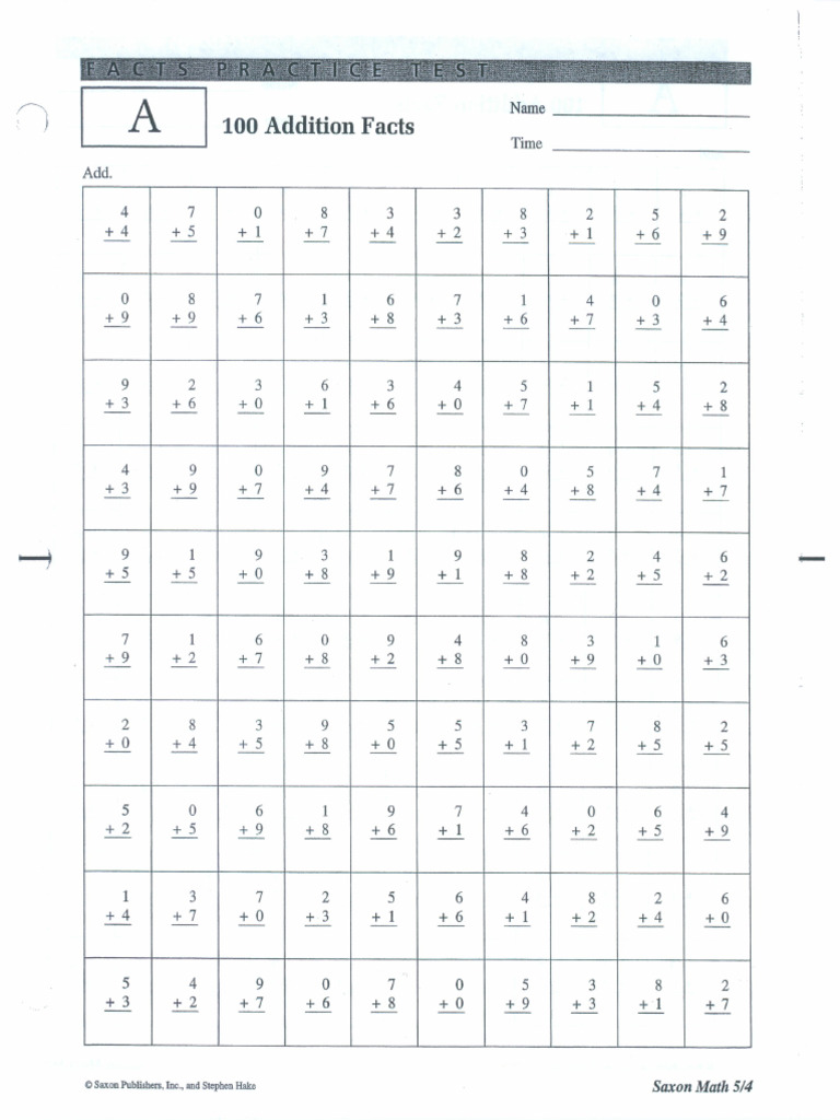 Grade 4 Math Facts Speed Drills | PDF