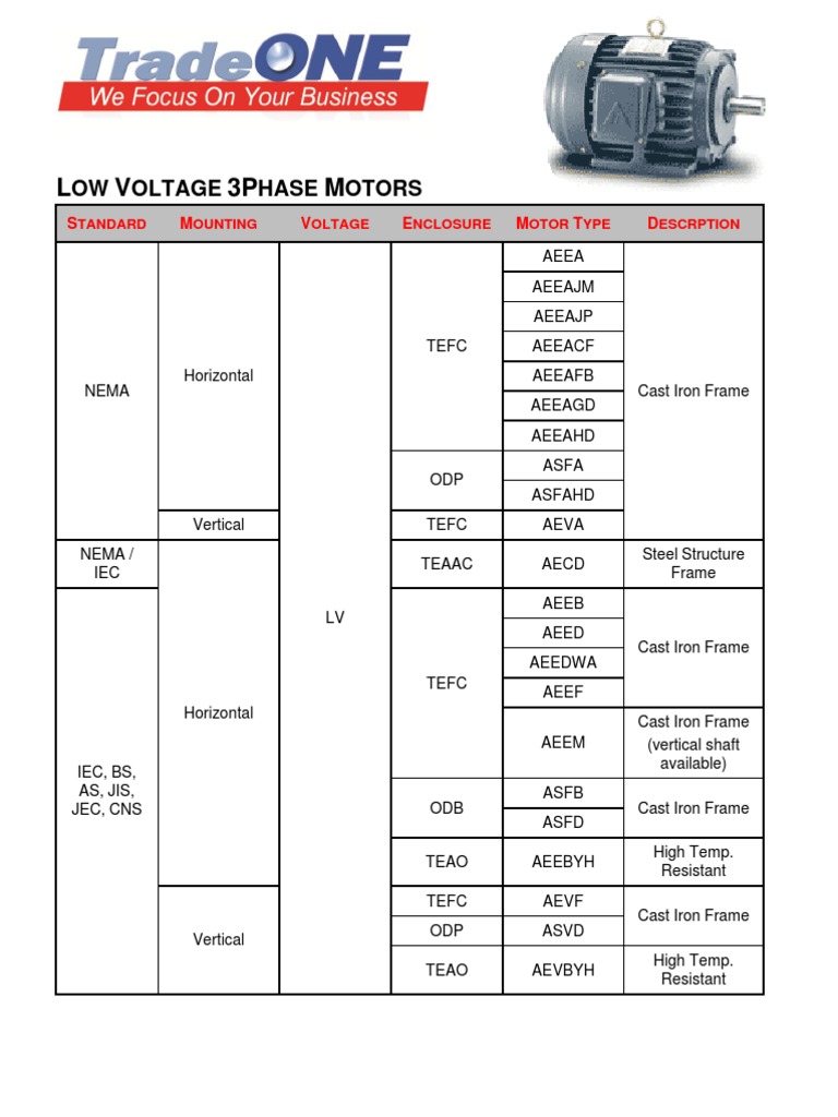Low Voltage 3-Phase Motor Specifications | PDF | Electrical Engineering ...