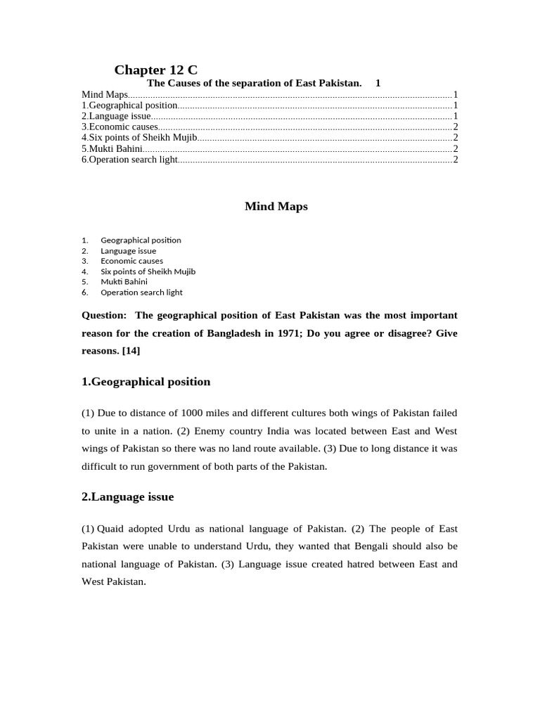 Chapter 12 C SEperation of East Pak | PDF | South Asia | Bengal