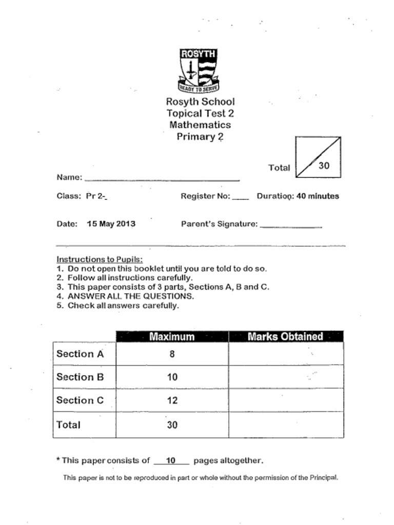 Java Samples P2 Maths Topical Test 2 2013 Rosyth | PDF