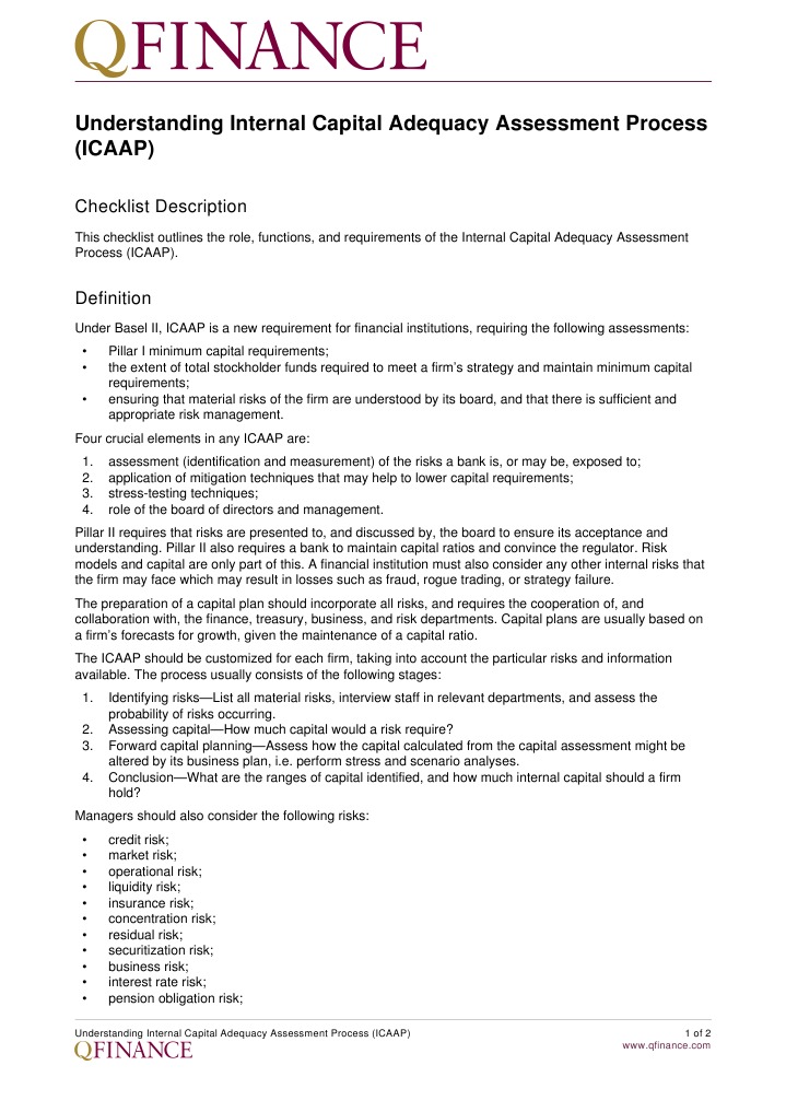 ICAAP Process Overview and Requirements | PDF | Capital Requirement ...