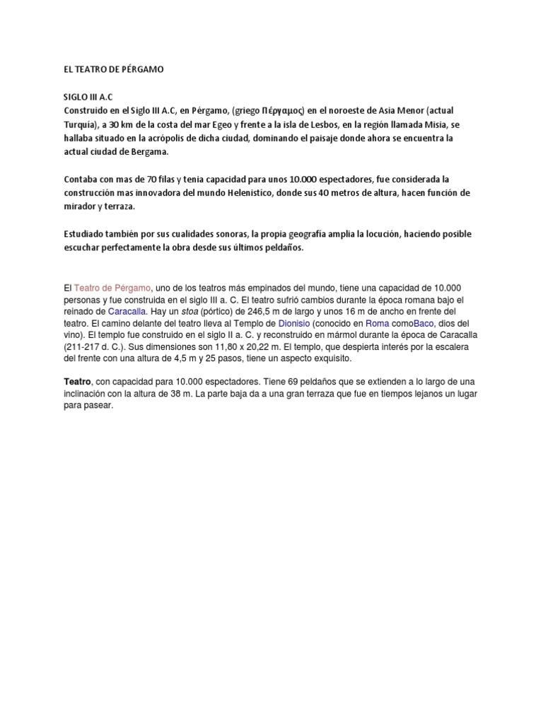 Teatro de Pérgamo: Historia y Arquitectura | PDF