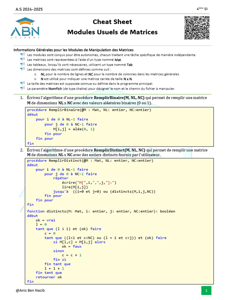 4SI Cheat Sheet Matrices 2024 | PDF | Matrice (Mathématiques)