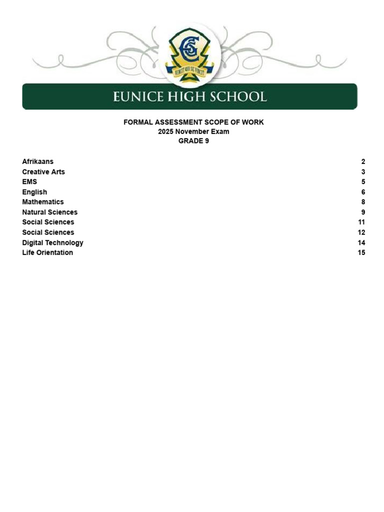 Grade 9 November Exam Scope 2025 | PDF | Verb | Linguistics