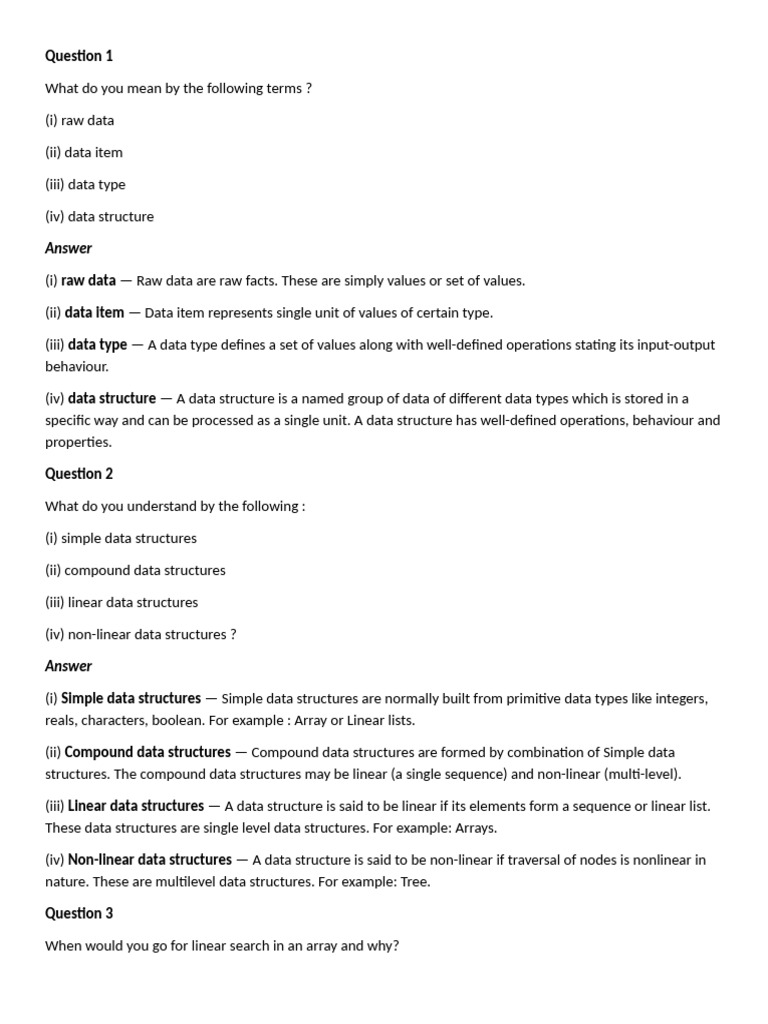 XII - Ch-6 - Data Structures - I - Linear Lists Exercise QAs | PDF ...