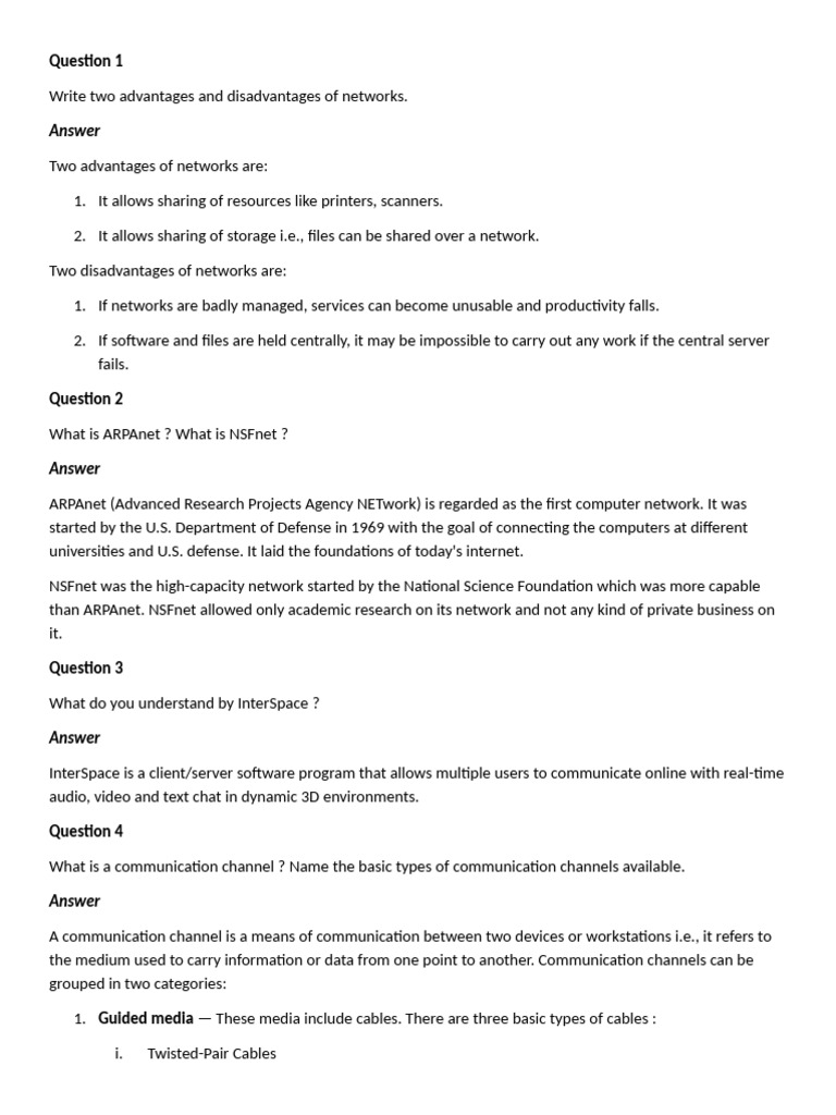 XII - Ch-7 - Computer Networks - I - Exercise QAs | PDF | Network ...
