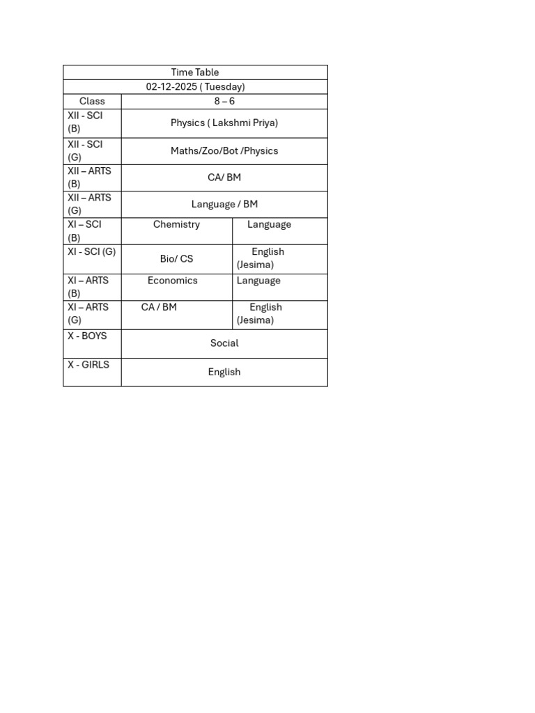 Time Table 1 | PDF