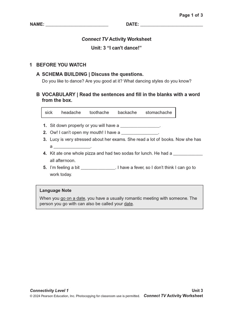 CTY1 Connect TV Worksheet Unit 3 | PDF
