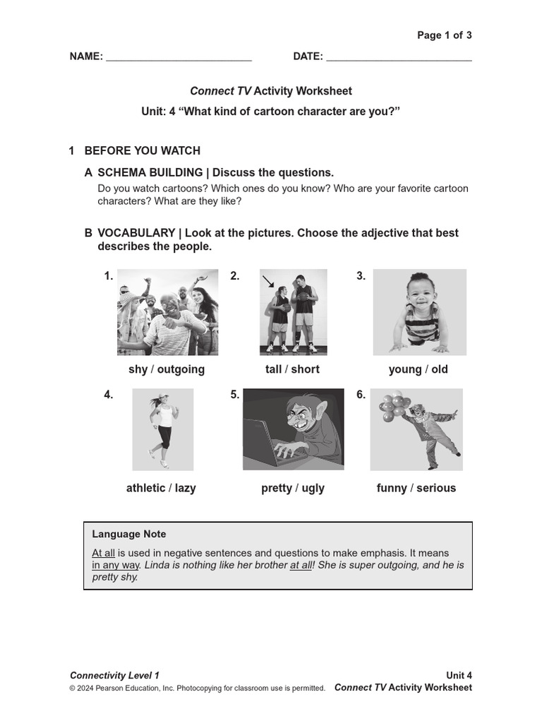 Connect TV Activity Worksheet Unit 4 | PDF