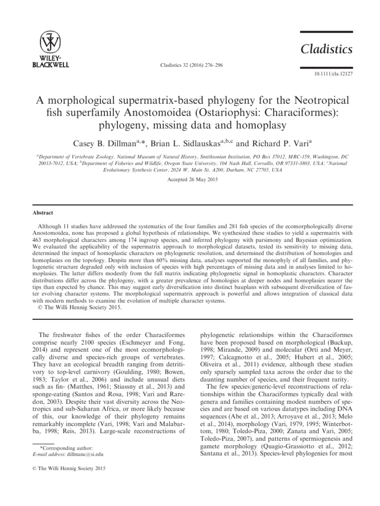 Cladistics - 2015 - Dillman - A Morphological Supermatrix Based ...