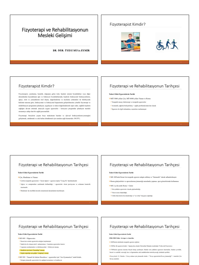 Dünya'Da Fizyoterapi Ve Rehabilitasyonun Mesleki Gelişimi | PDF