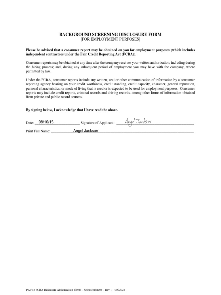 FCRA Employment Disclosure Authorization | PDF | Credit History ...