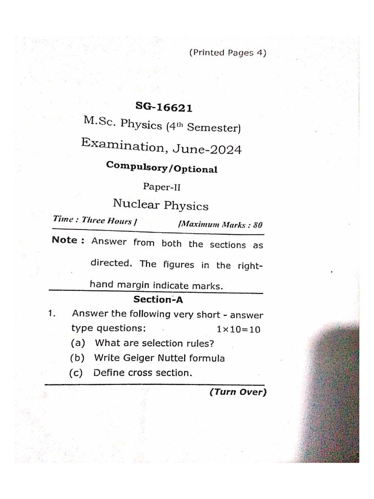 4th Semester Question Paper 2024 | PDF
