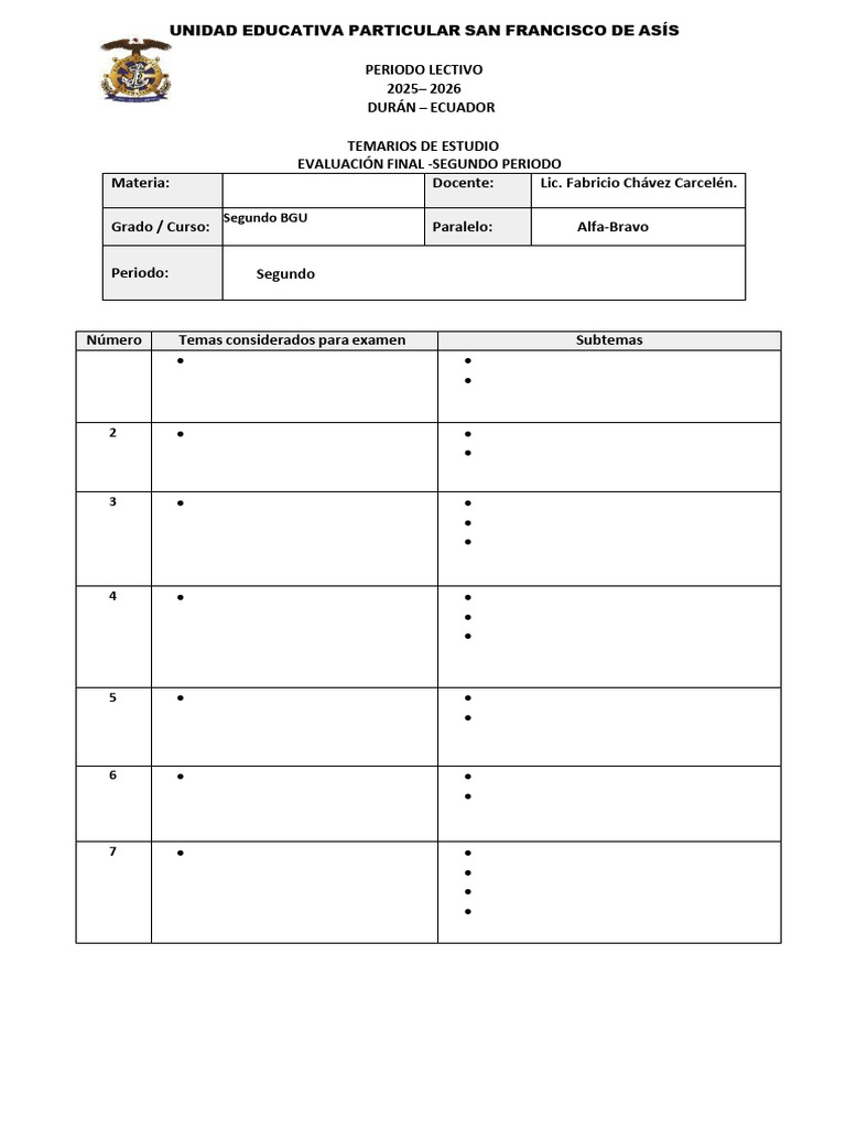 5-TEMARIO Segundo .-ECA- FINAL II PERIDO 25-26 | PDF | Aprendizaje