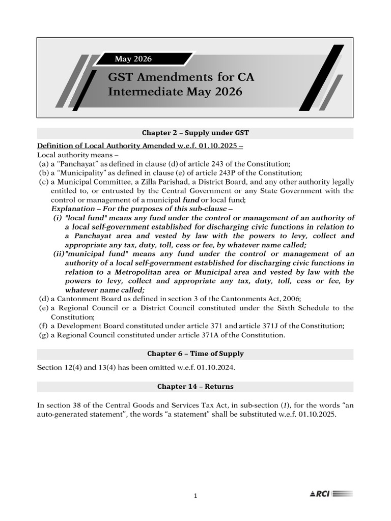GST Amendments Overview for CA Intermediate | PDF