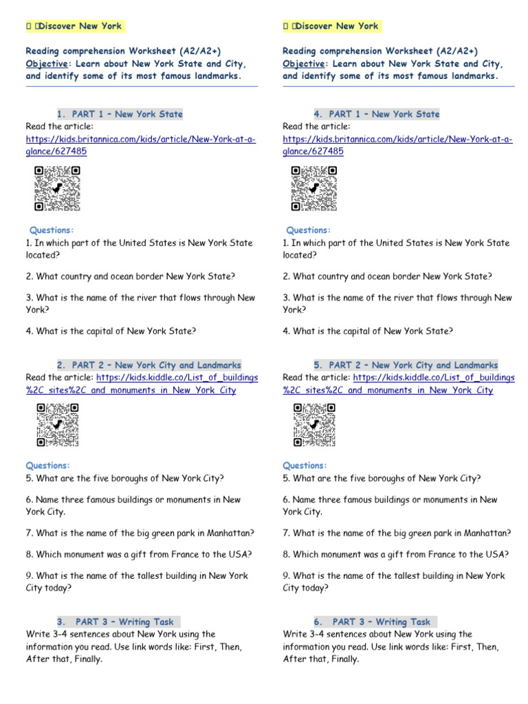 New York Reading Comprehension Worksheet | PDF | Chess Openings | Chess ...