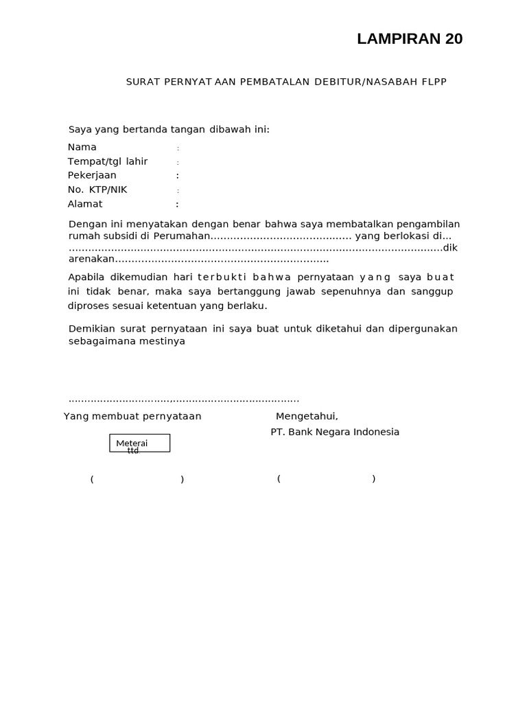 Surat Pembatalan Debitur FLPP | PDF