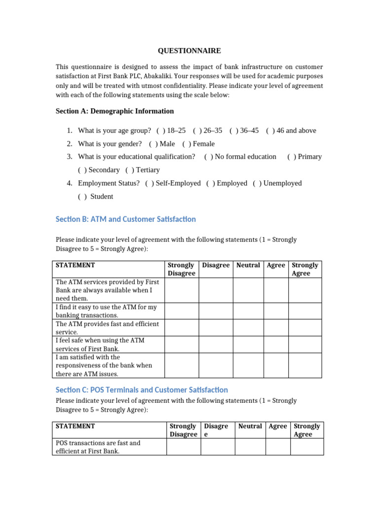 Bank Infrastructure Questionnaire - 095516 | PDF | Banks | Customer ...