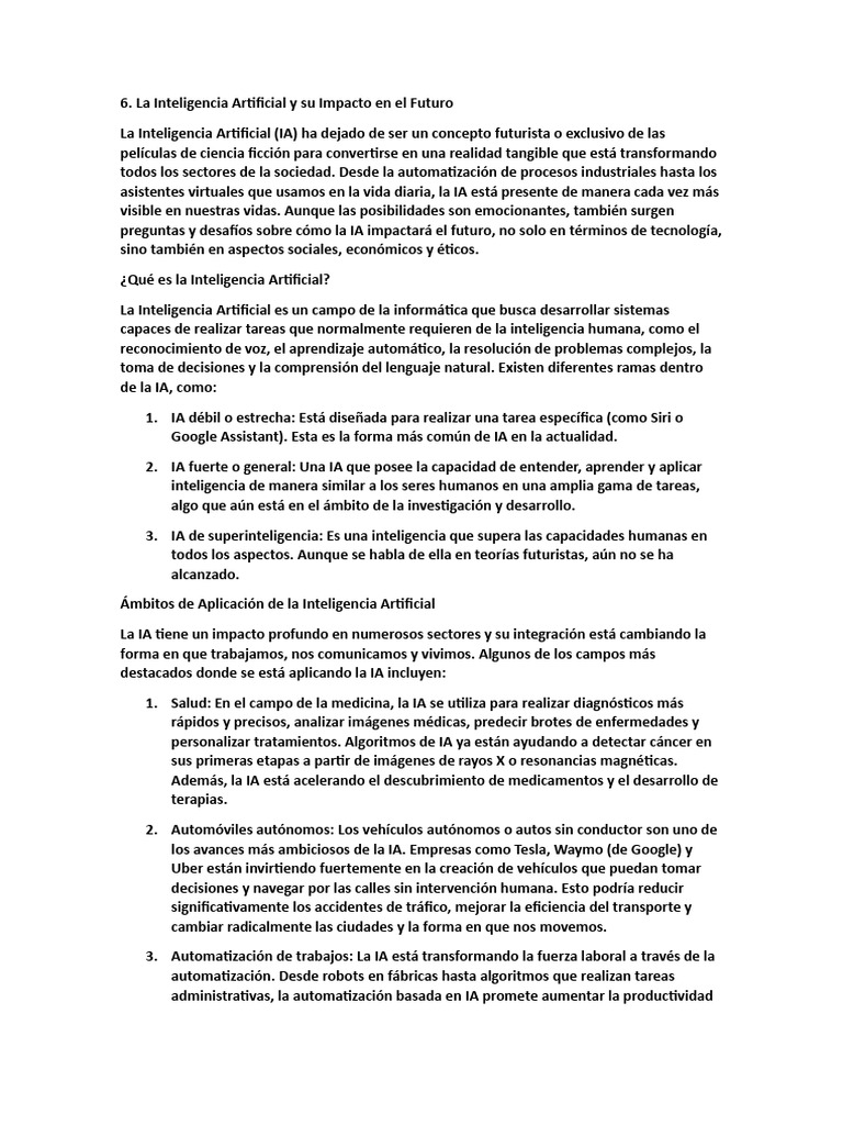 Impacto de la Inteligencia Artificial en el Futuro | PDF | Inteligencia ...