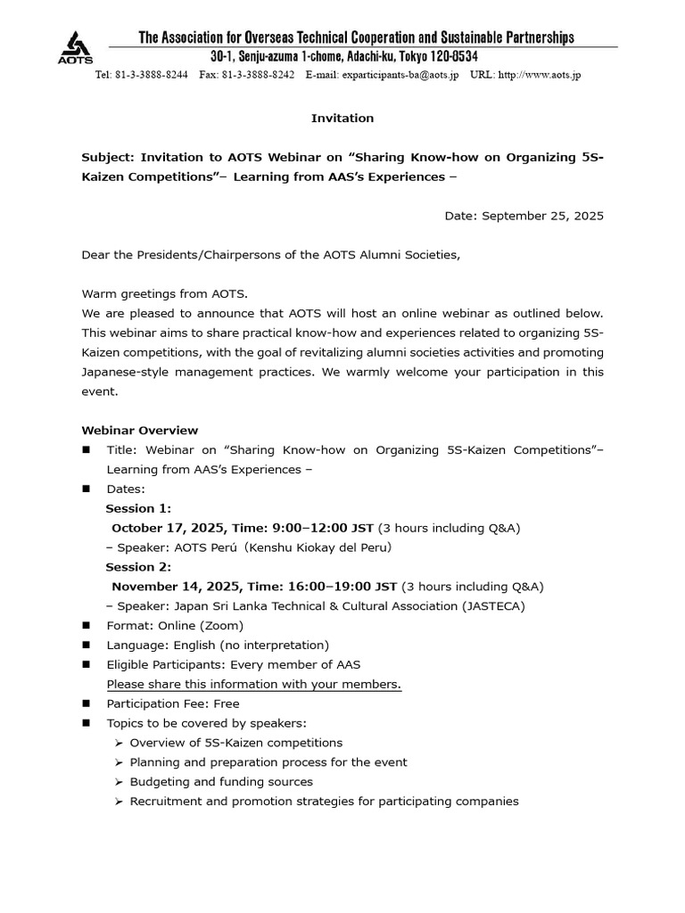 Invitation To AOTS Webinar | PDF