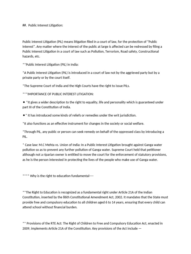 Public Interest Litigation and Education Rights | PDF | Public Law ...