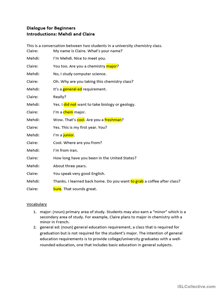 Dialogue For Beginners, Introductions | PDF | Languages | Foreign ...