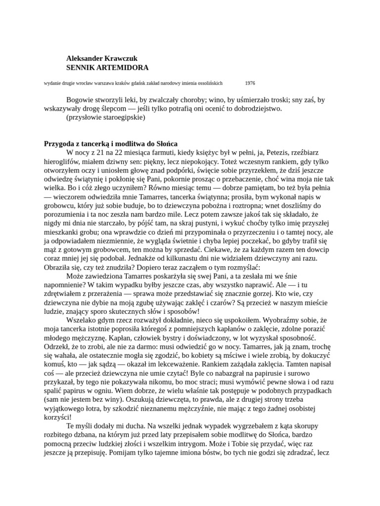 Aleksander Krawczuk Sennik Artemidora | PDF