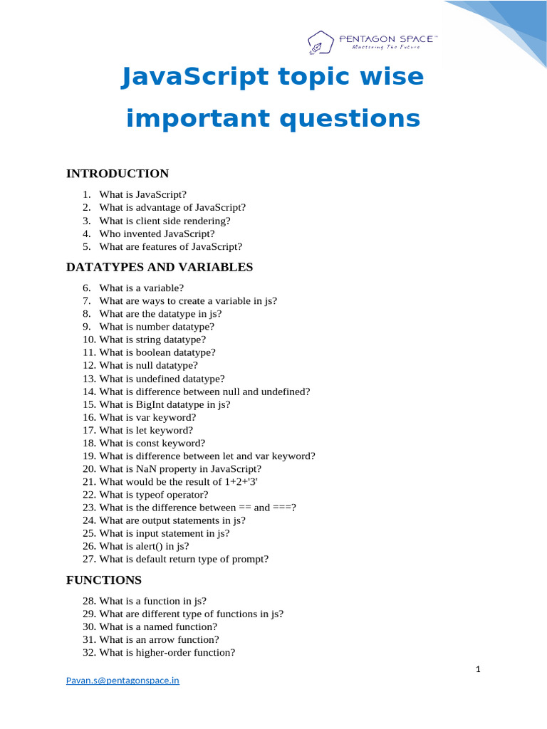 JavaScript Important Questions Guide | PDF | Document Object Model ...