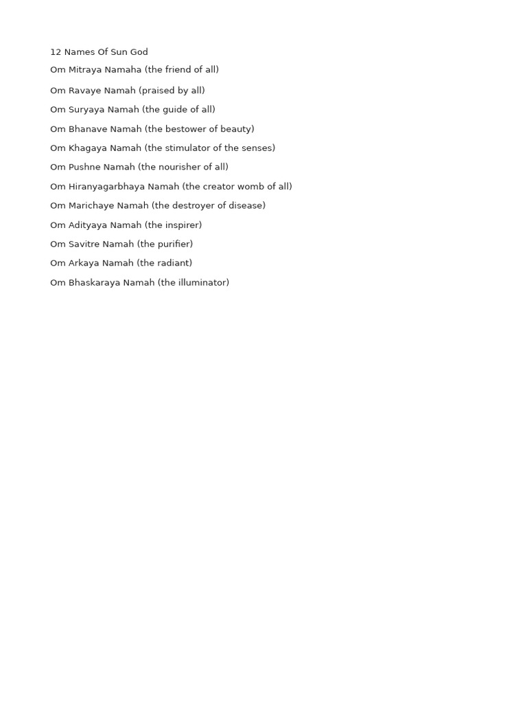 12 Names of the Sun God Explained | PDF
