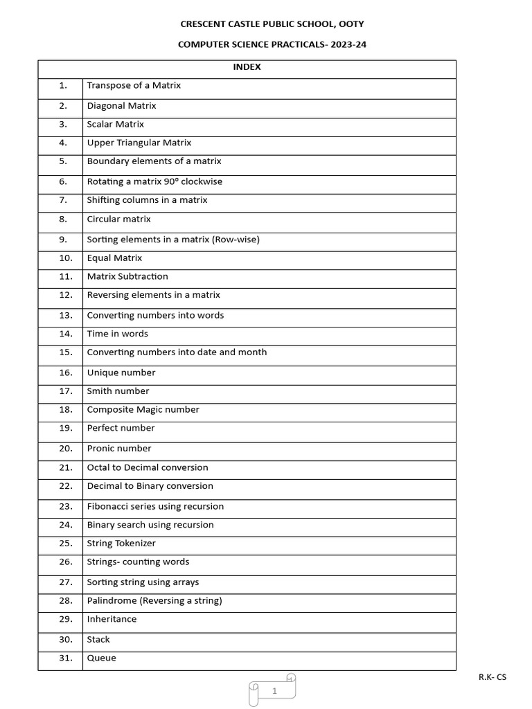 Computer Science Practicals 2023-24 | PDF | Matrix (Mathematics ...