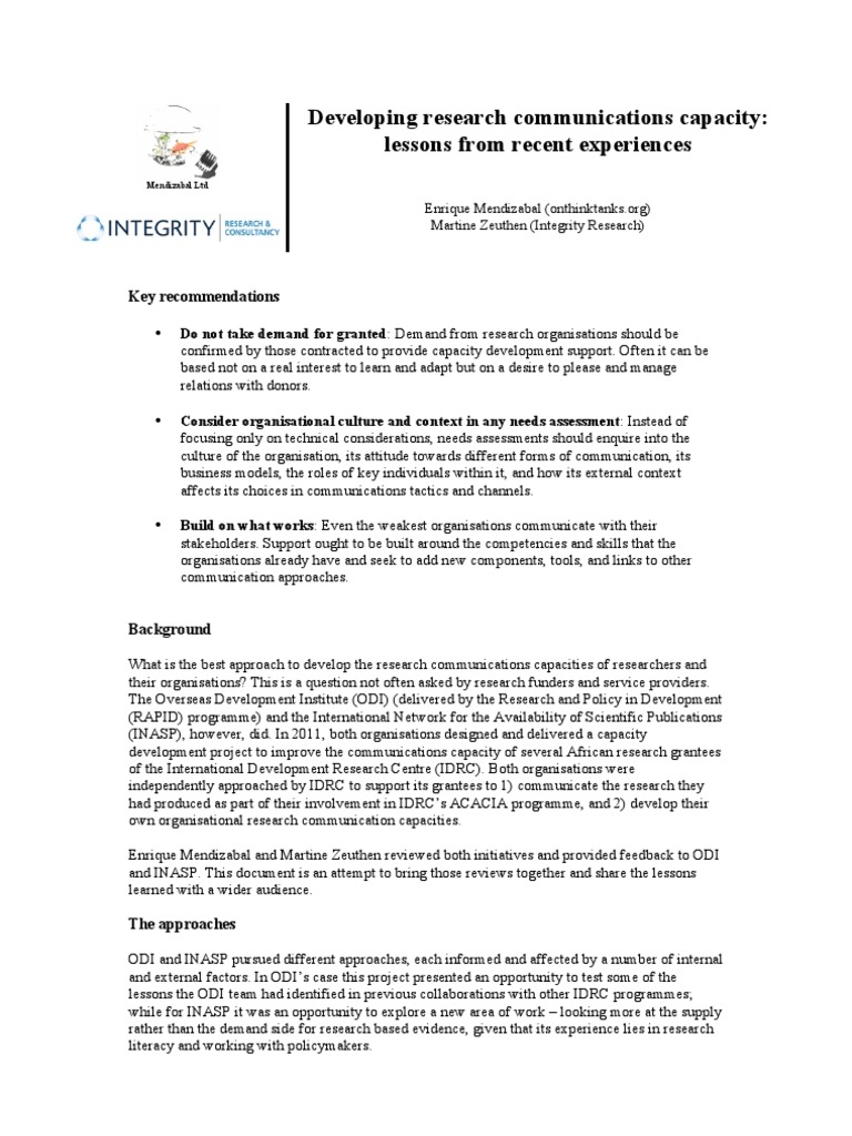 Developing Research Communication Capacity: Lessons From Recent ...