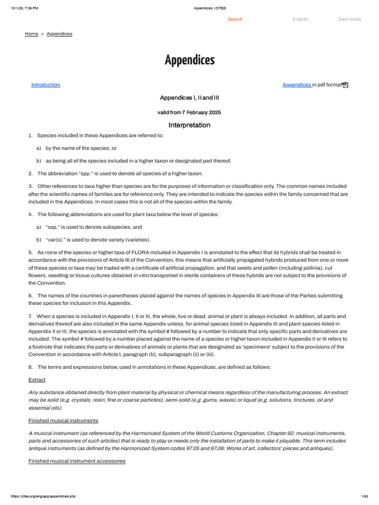 CITES Appendices I-III Overview 2025 | PDF | Felidae | Cites