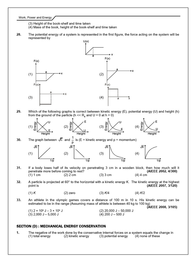 Work, Power, and Energy Concepts | PDF | Force | Potential Energy