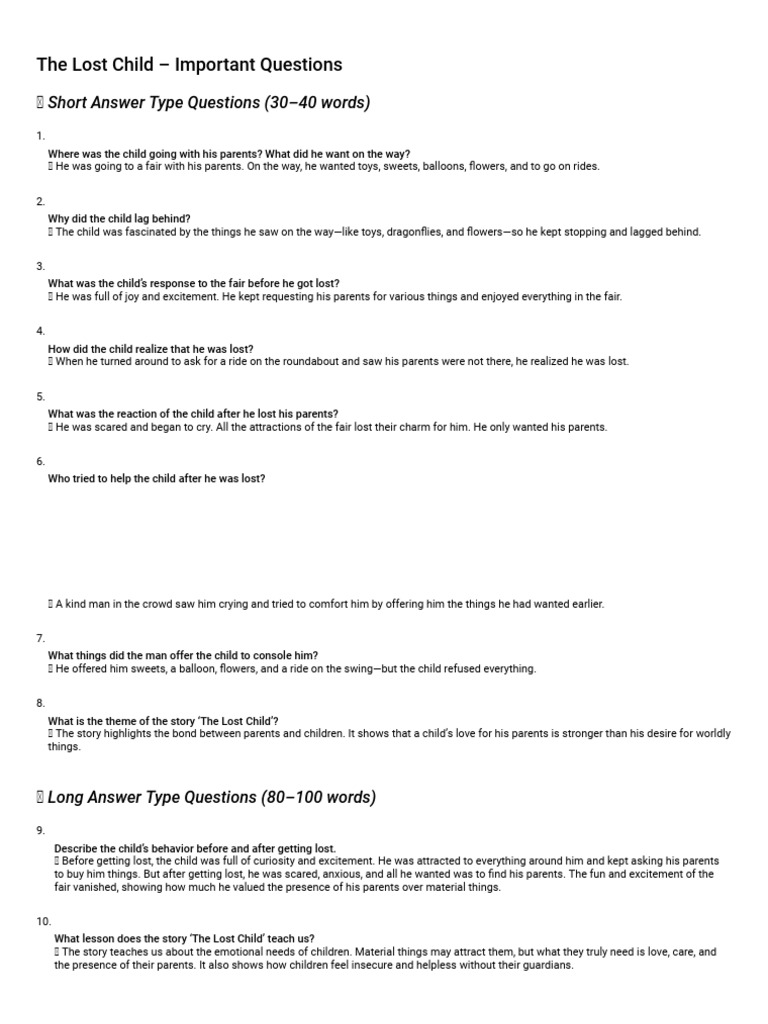 The Lost Child Imp Questions | PDF