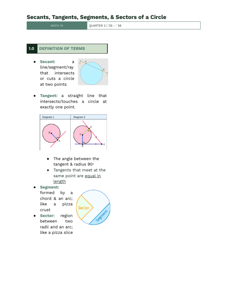 Circle Geometry: Secants, Tangents, Sectors | PDF