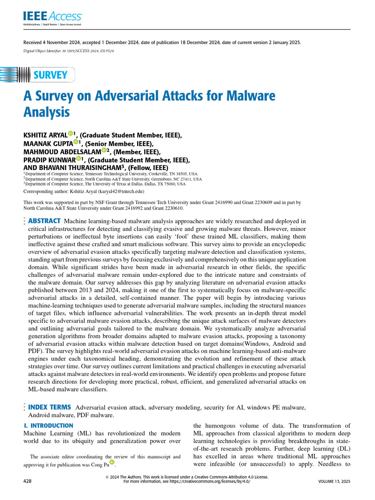 A Survey On Adversarial Attacks For Malware Analysis | PDF | Malware ...