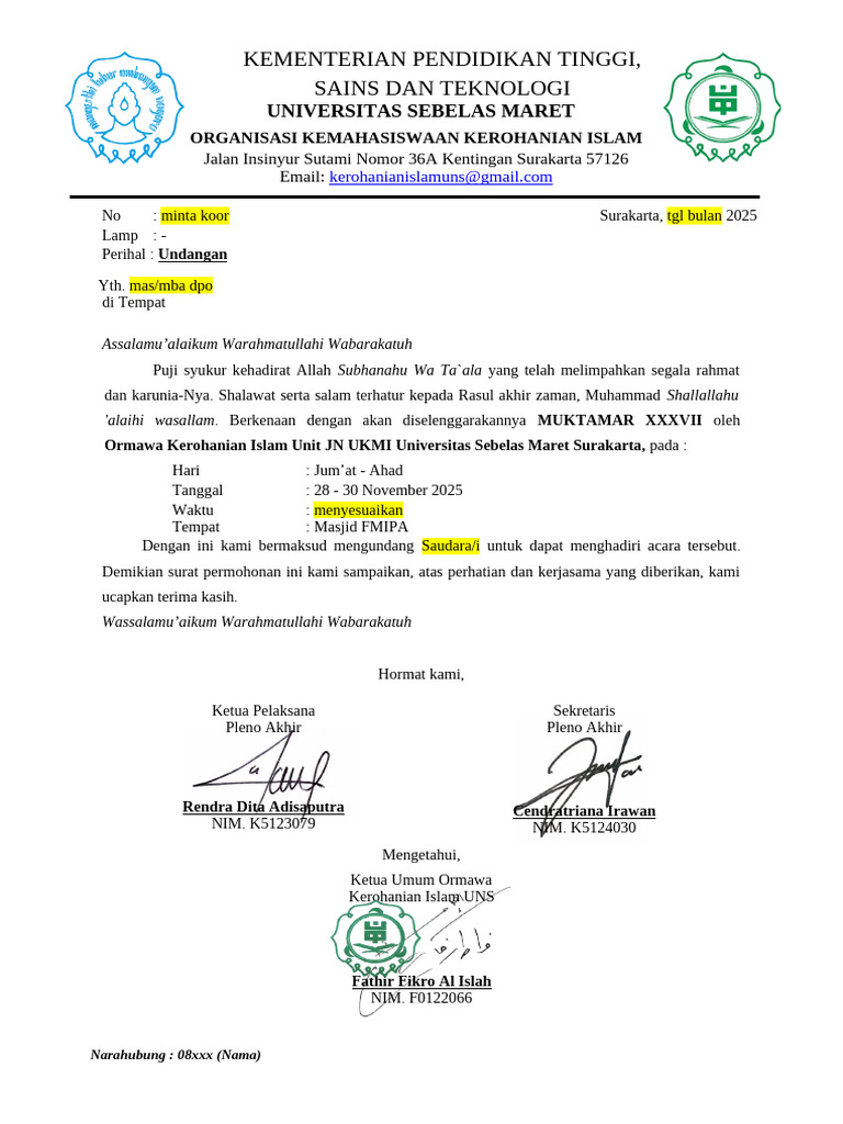 Surat Undangan Dpo Muktamar Xxxvii | PDF